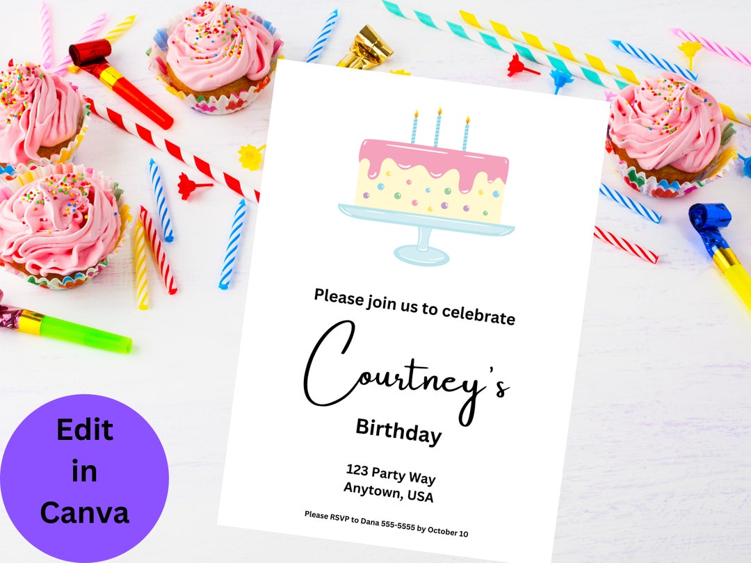 Birthday Invite, Birthday Invitation, Cake Invite Template, Fun ...