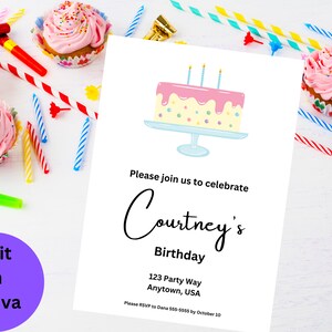 Birthday Invite, Birthday Invitation, Cake Invite Template, Fun ...