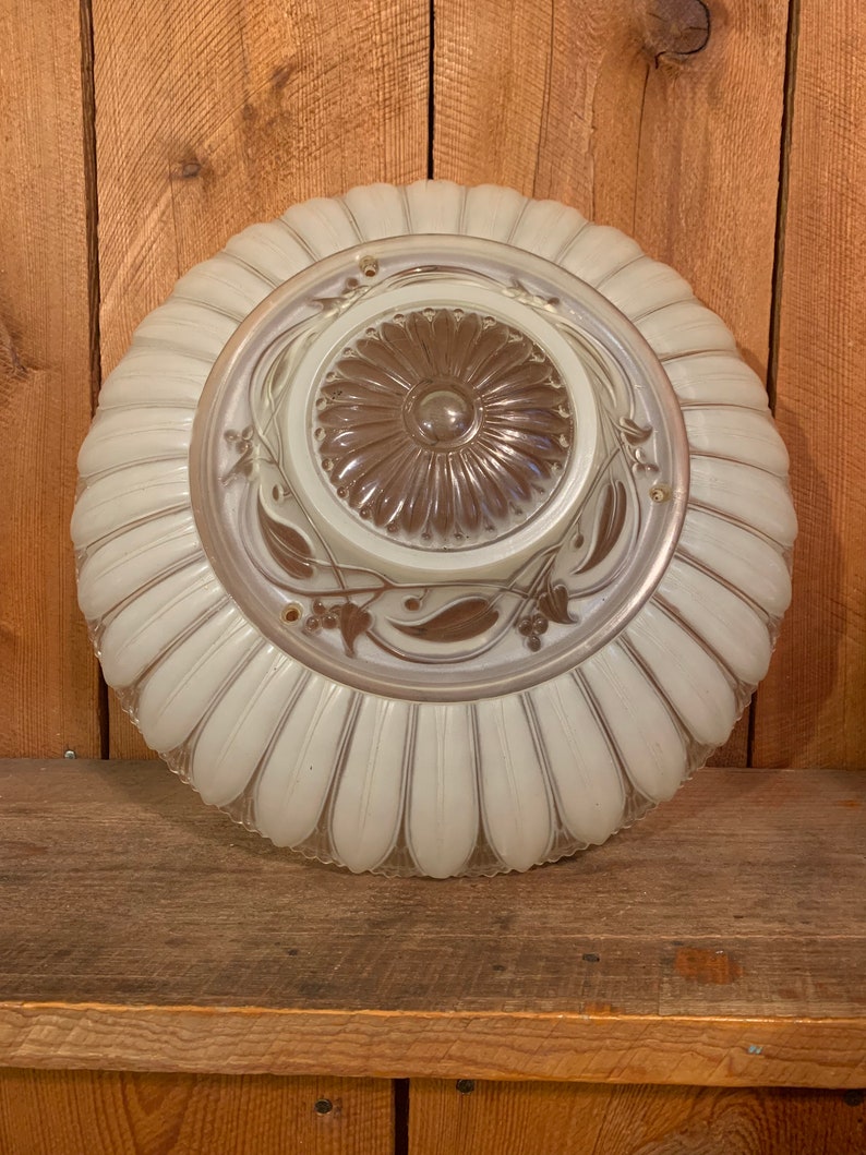 Vintage Early 1900s Glazed Glass Ceiling Fixture, Hangers and Shade ...