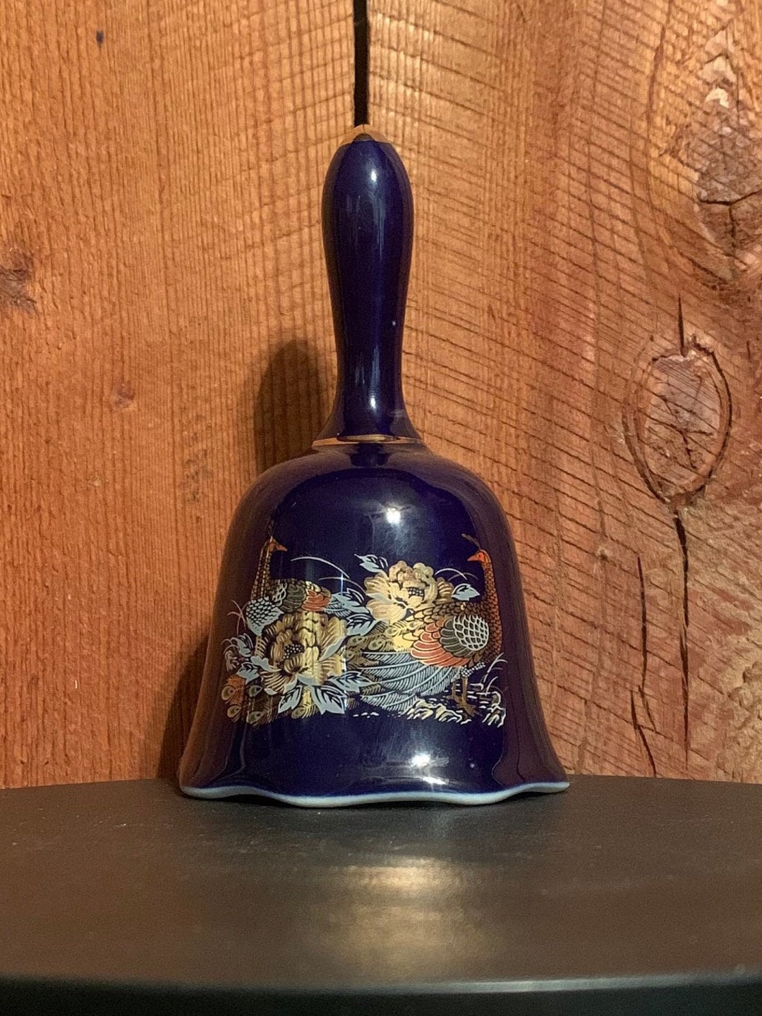 Vintage Porcelain Cobalt Blue Bell With 2 Pheasants and Gold Trim ...