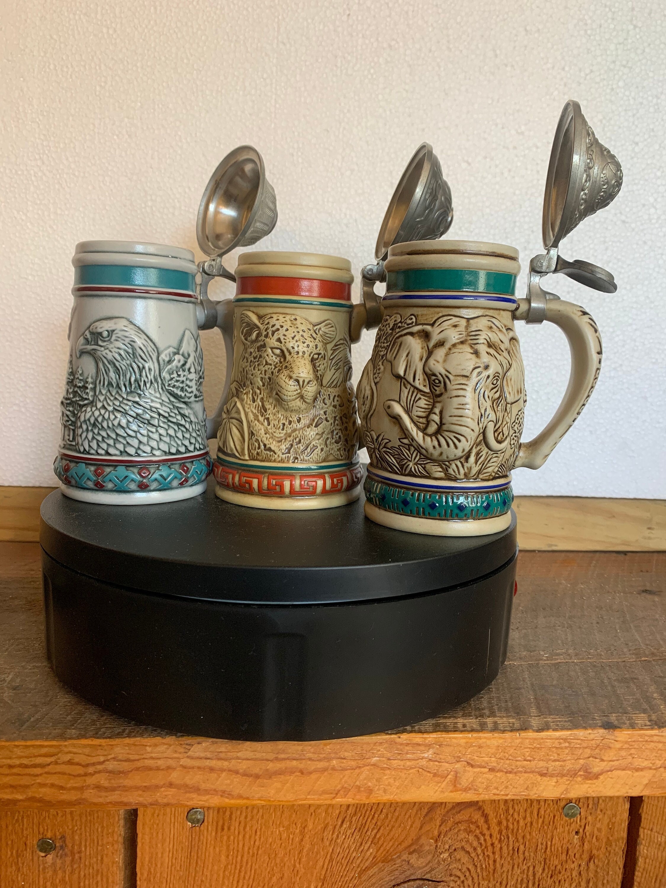 Vintage Ceramic Endangered Species Avon Steins Small Lidded Mugs ...