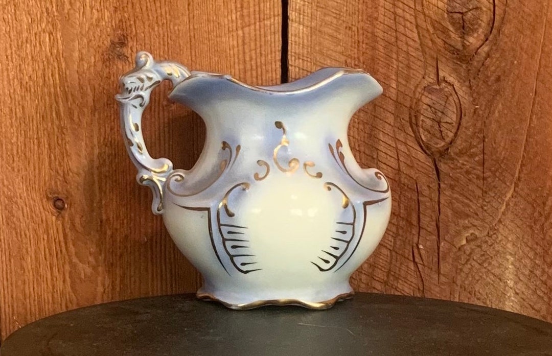 Vintage Ceramic Blue and White With Gold Trim Night Stand Water Pitcher ...