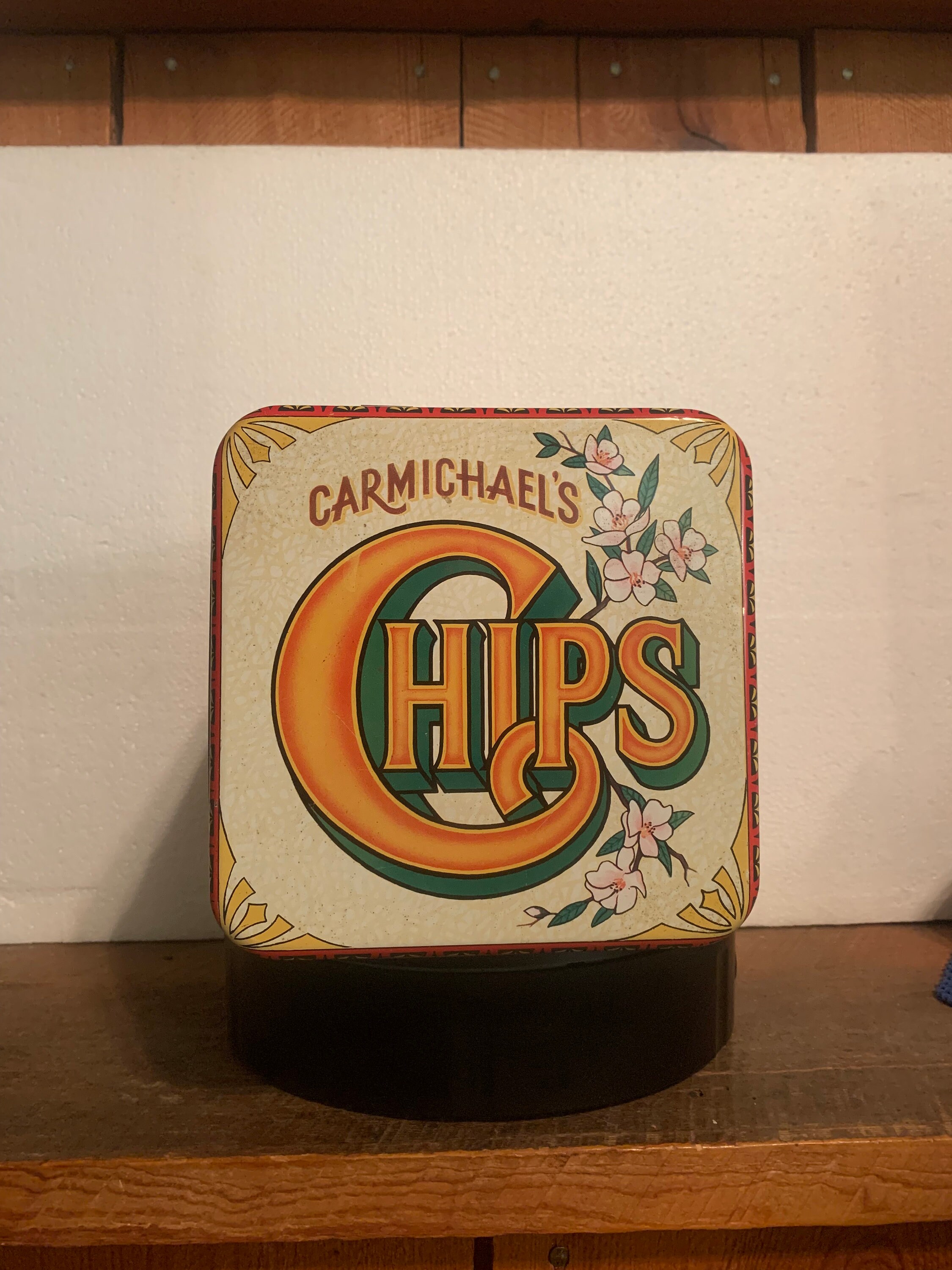 Vintage Carmichaels Chips Tin Kitchen Canister Metal Chip Container Mid ...