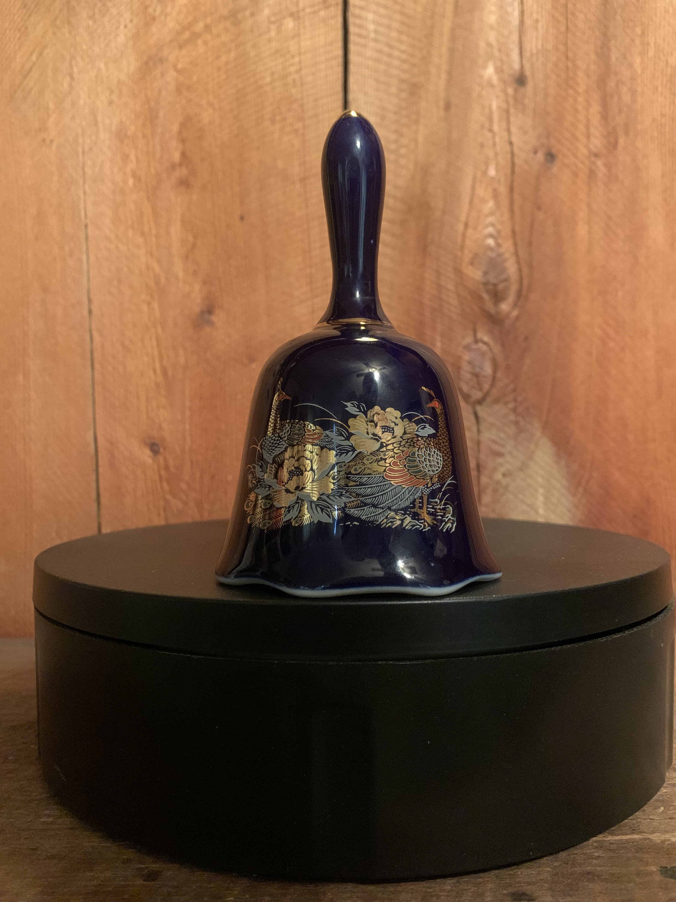 Vintage Porcelain Cobalt Blue Bell With 2 Pheasants and Gold Trim ...