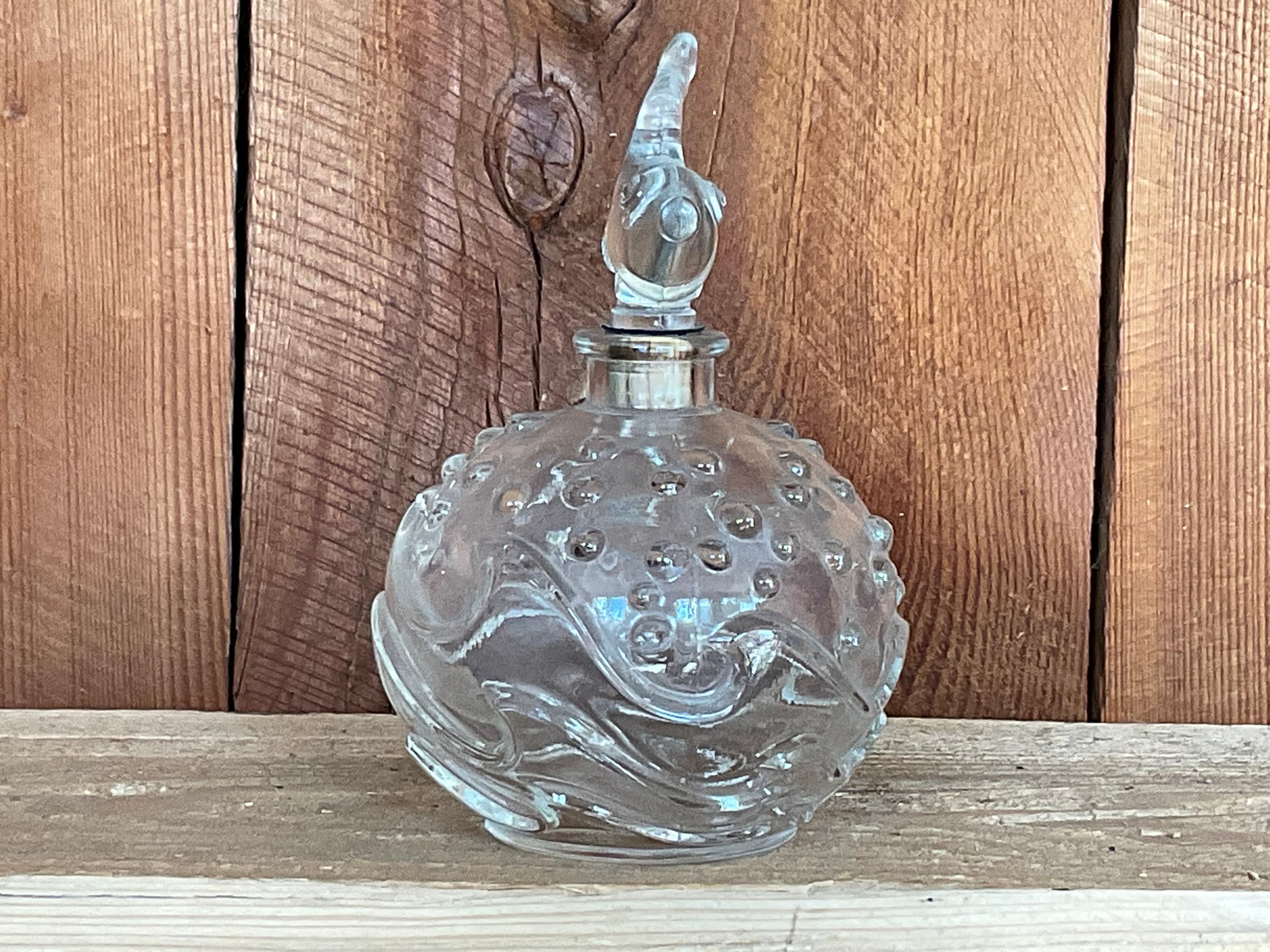 Vintage Art Deco Clear Glass Perfume Bottle Wave Design With Fish ...