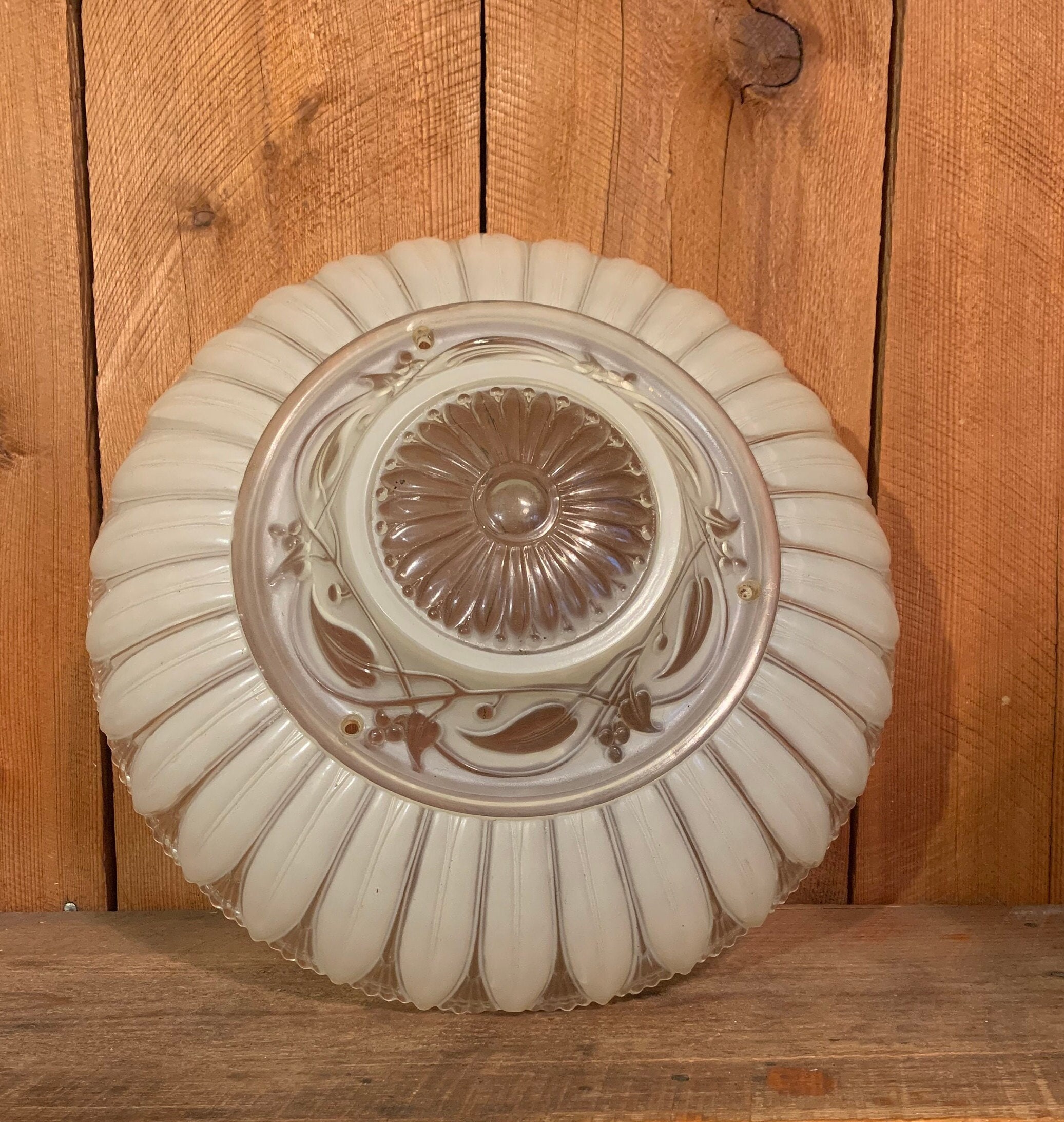 Vintage Early 1900s Glazed Glass Ceiling Fixture, Hangers and Shade ...