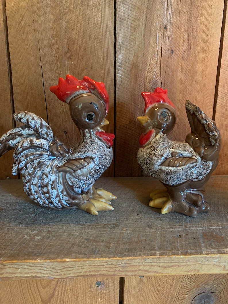 Vintage Porcelain Rooster & Hen Figurines | De Lee Art | Delee ...