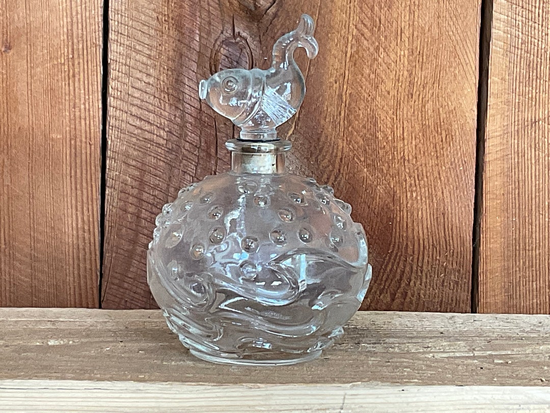 Vintage Art Deco Clear Glass Perfume Bottle Wave Design With Fish ...