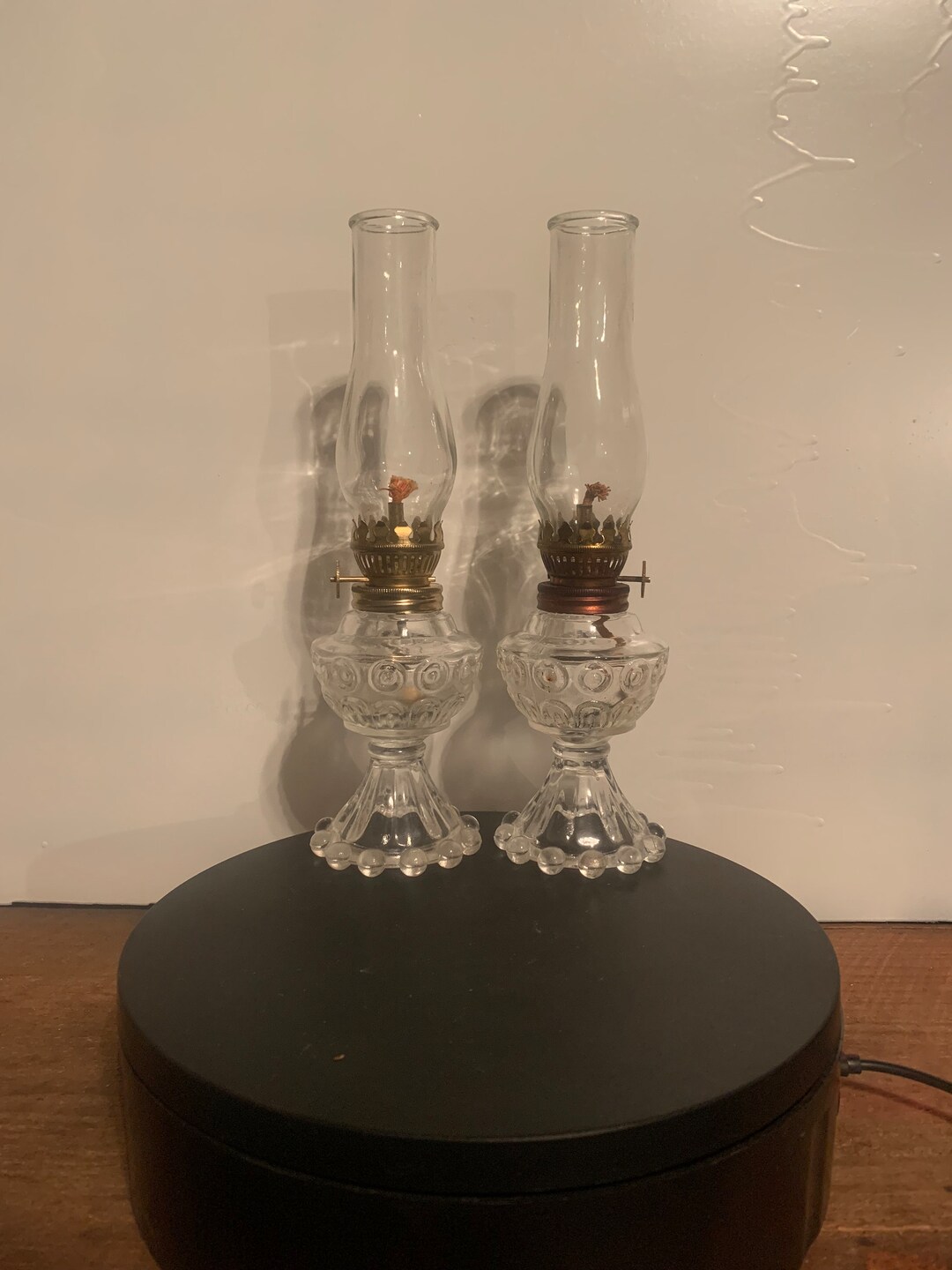 Vintage Small Clear Boopie Bubble Glass Base Kerosene / Oil Lamps ...