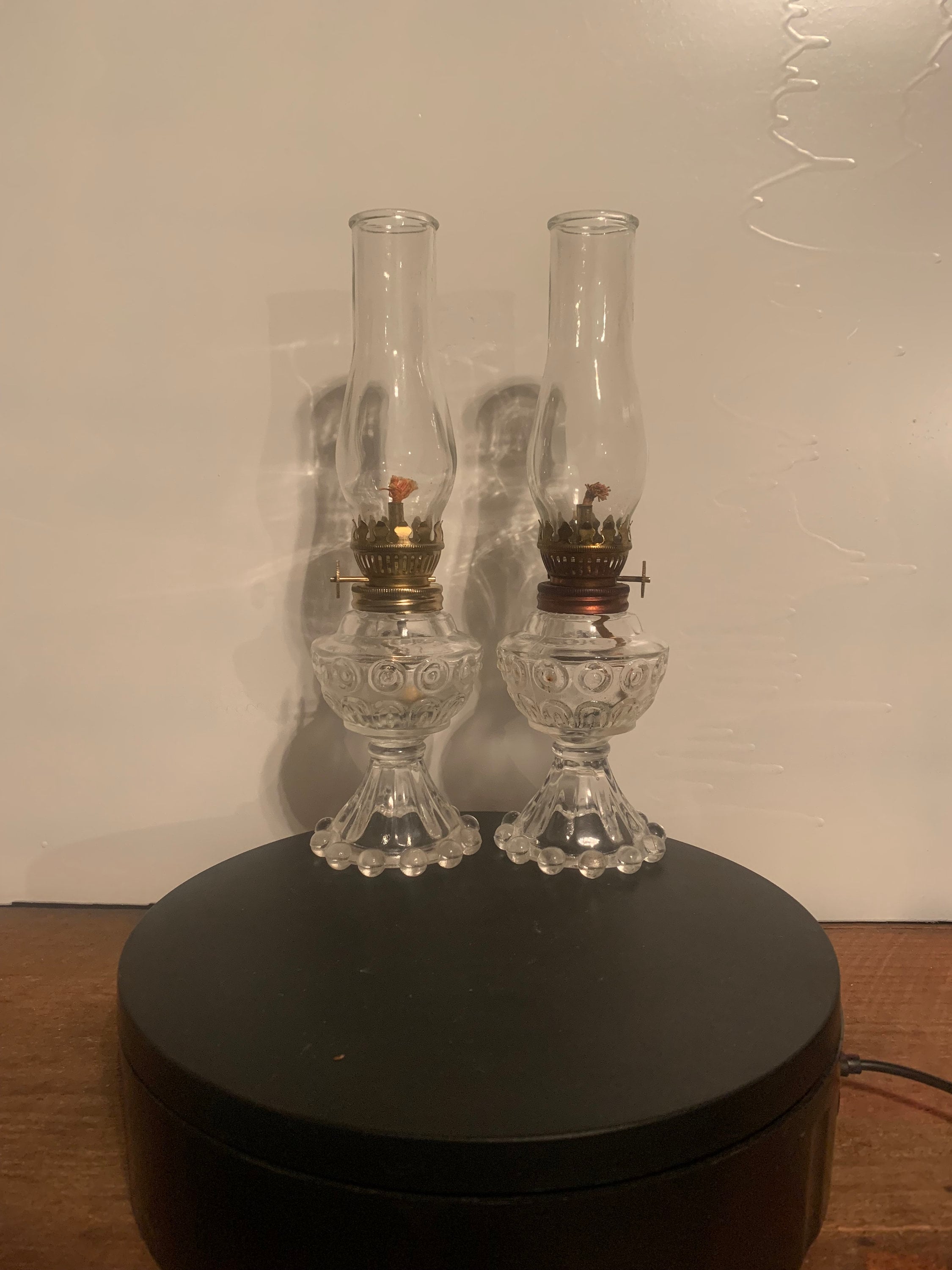 Vintage Small Clear Boopie Bubble Glass Base Kerosene / Oil Lamps ...