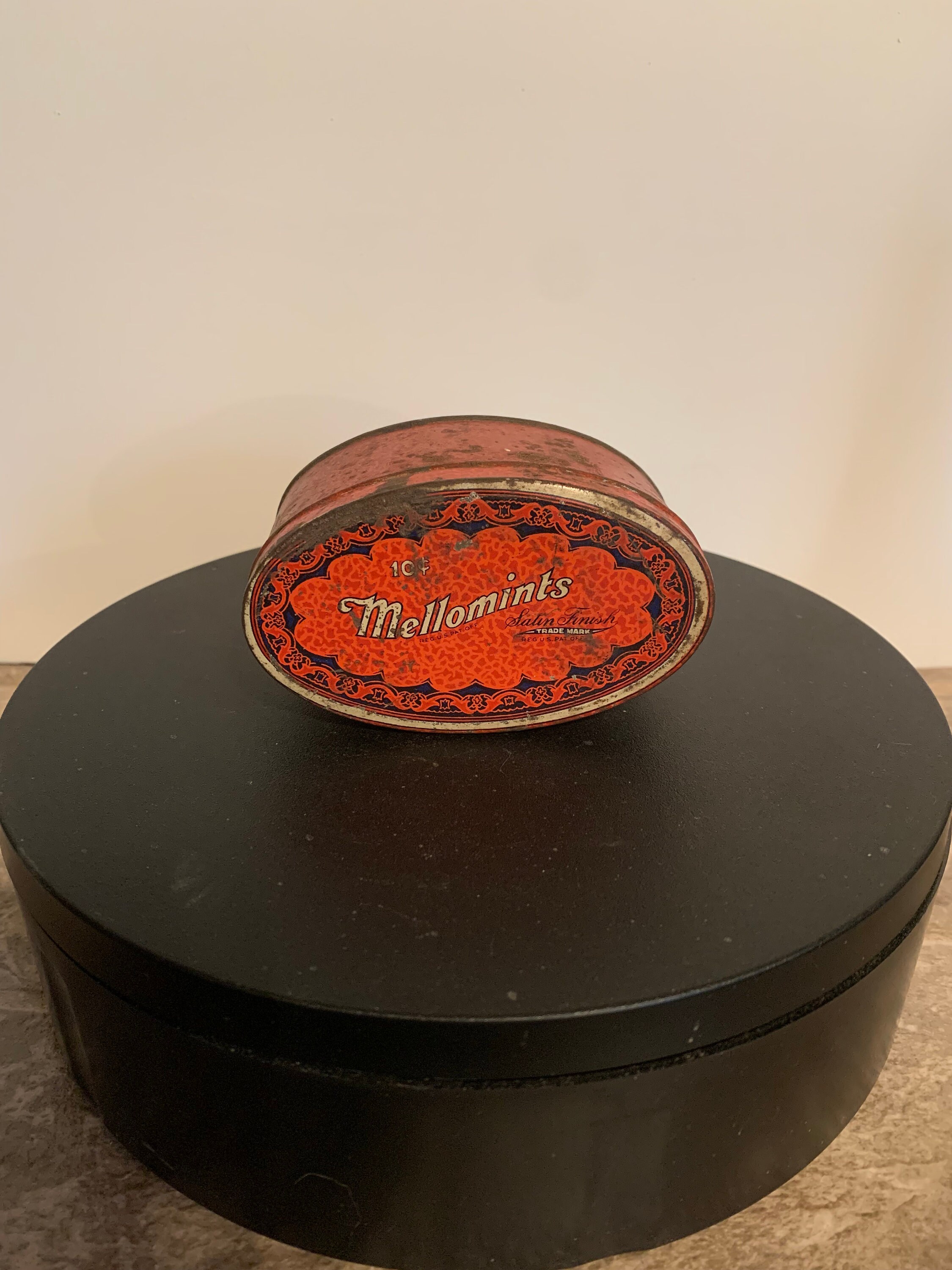 Vintage Small Oval Shaped Mellomints Tin Box | 1940s Orange Tin Can ...