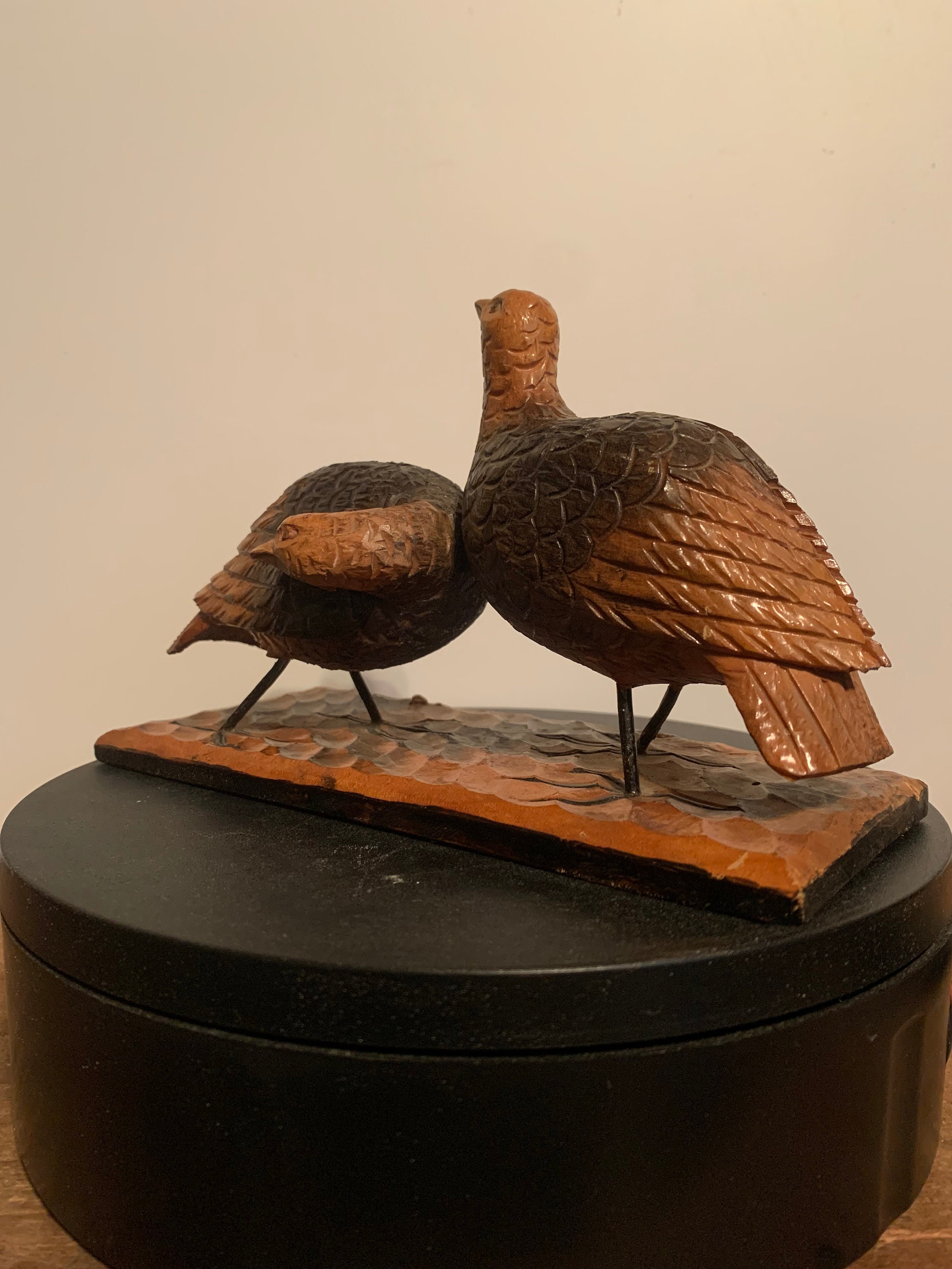 Vintage Pair of Wooden Hand Carved Game Birds Standing Together ...