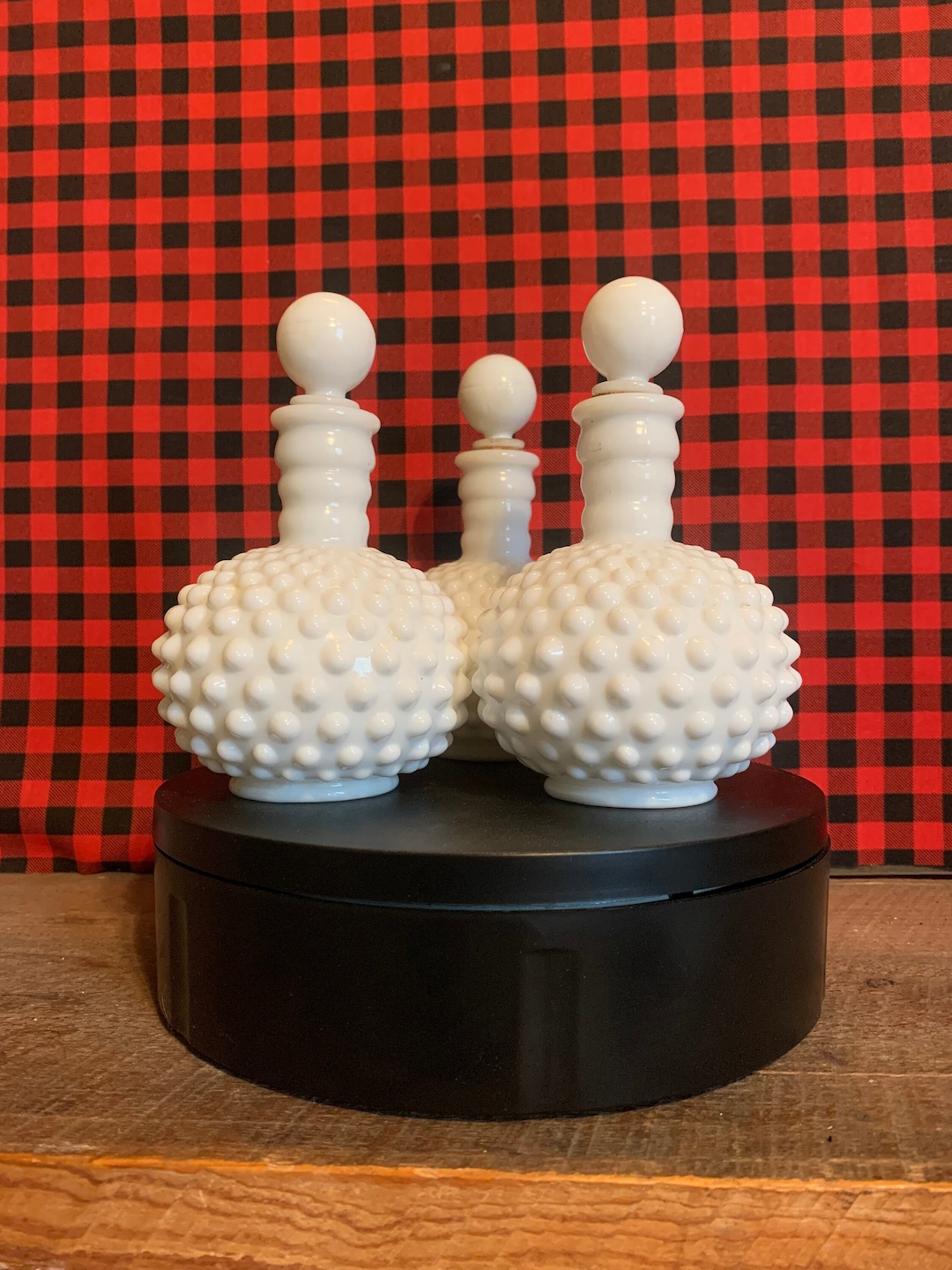 Vintage Milk Glass Hobnail Perfume Bottles With Milk Glass Toppers ...