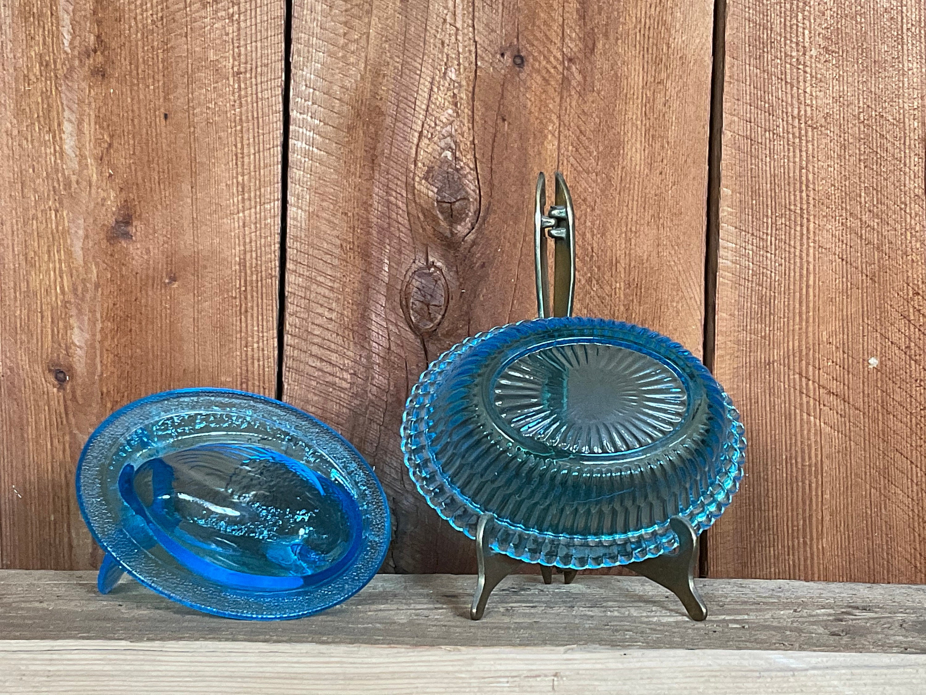 Vintage Glass Light Blue Transparent Turkey on A Nest Covered Dish ...