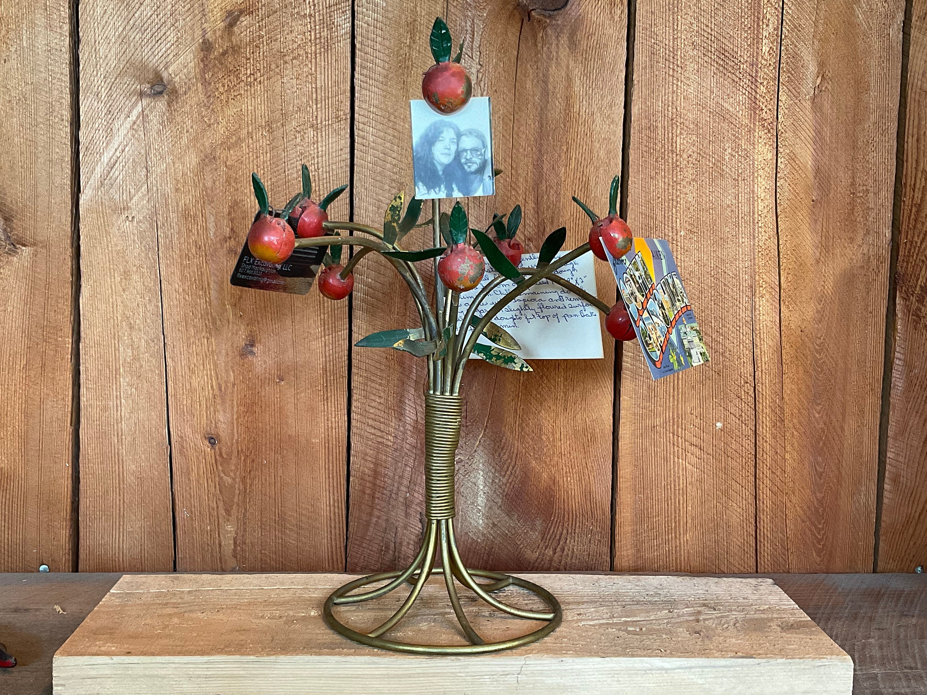 Vintage Brass Apple Tree Card Holder | Metal Recipe Card Stand | Rustic ...