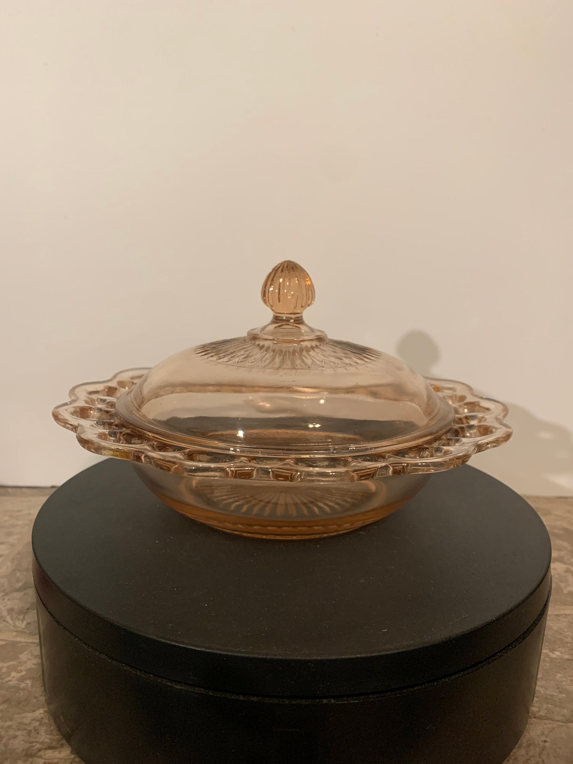 Vintage Pink Depression Glass Butter Dish | Old Colony Lace Edged ...