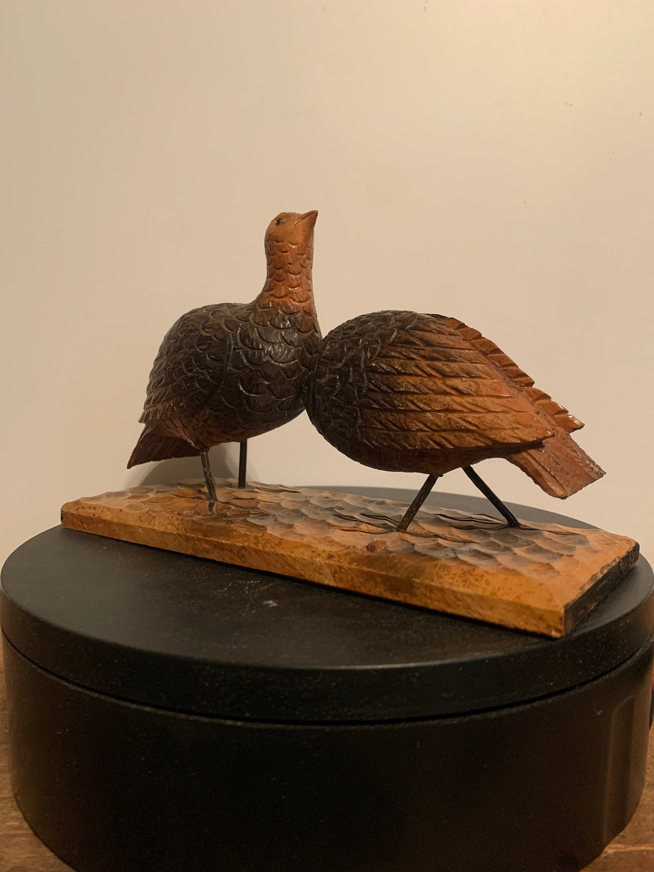Vintage Pair of Wooden Hand Carved Game Birds Standing Together ...