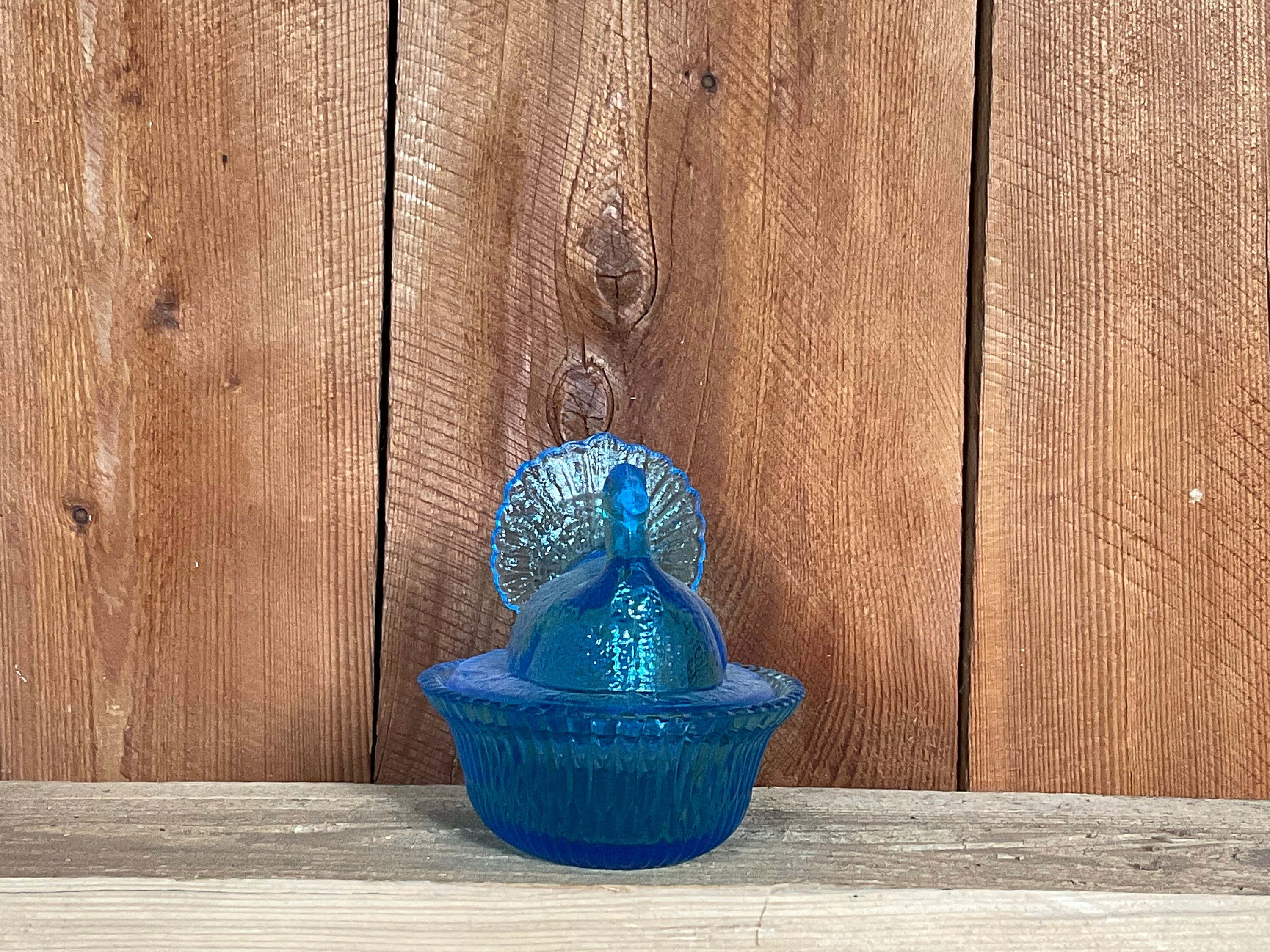 Vintage Glass Light Blue Transparent Turkey on A Nest Covered Dish ...