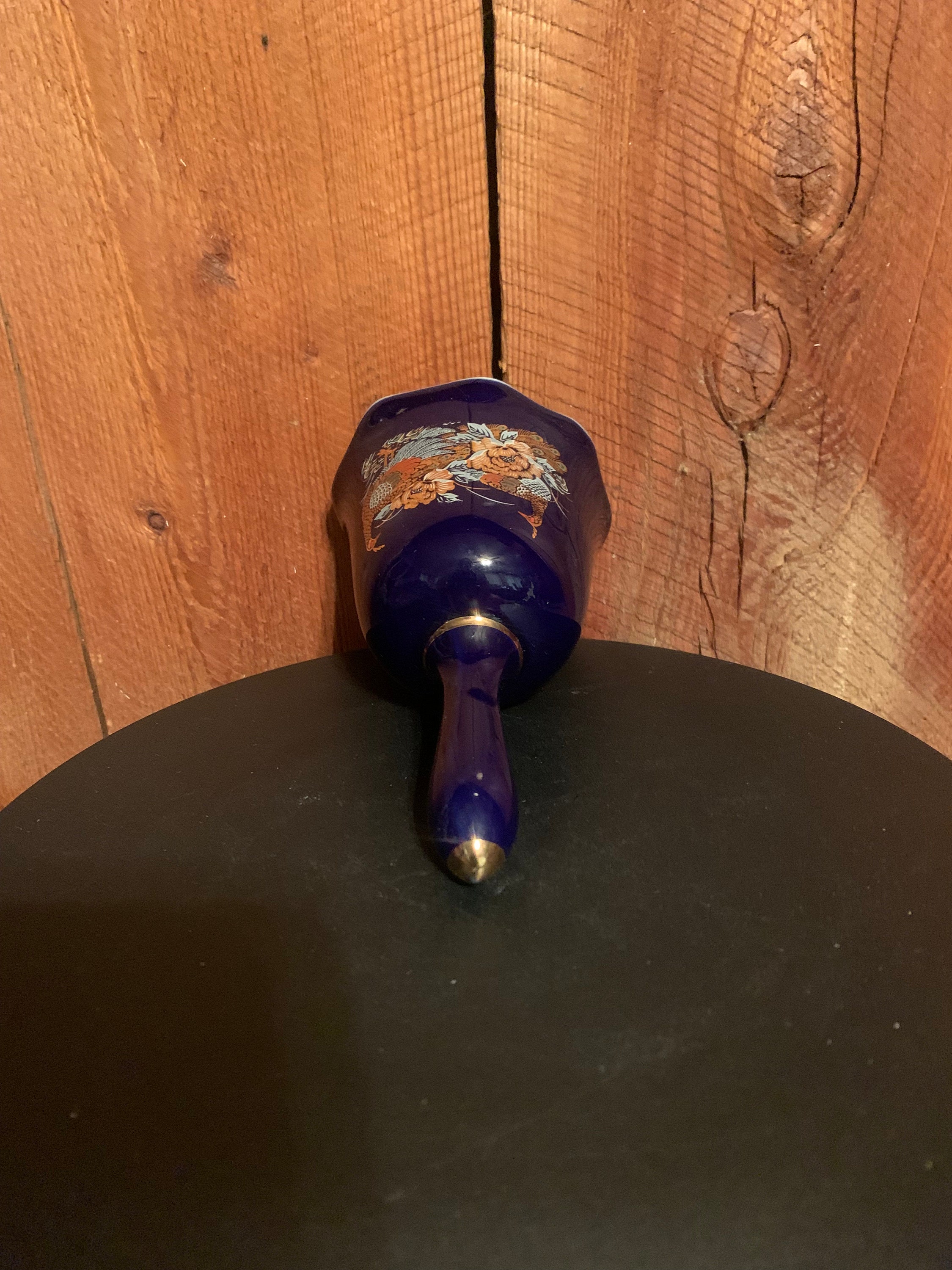 Vintage Porcelain Cobalt Blue Bell With 2 Pheasants and Gold Trim ...