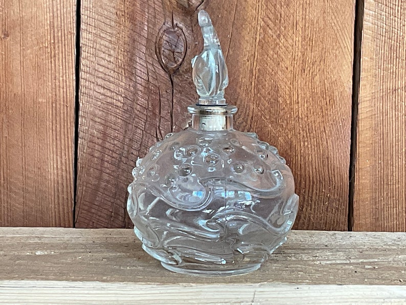 Vintage Art Deco Clear Glass Perfume Bottle Wave Design With Fish ...