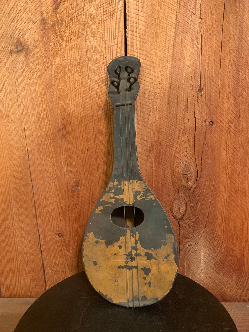 Vintage Painted Kids Tin Mandolin Rustic Metal Kids Toy Four String ...