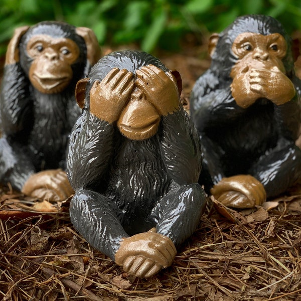 3 Wise Monkeys Figurines Set Hear See Speak No Evil Three Statue ...