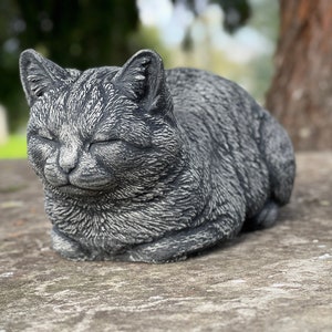 Striped Grey Cat Statue for Home and Garden Decor Stone Tabby Cat ...