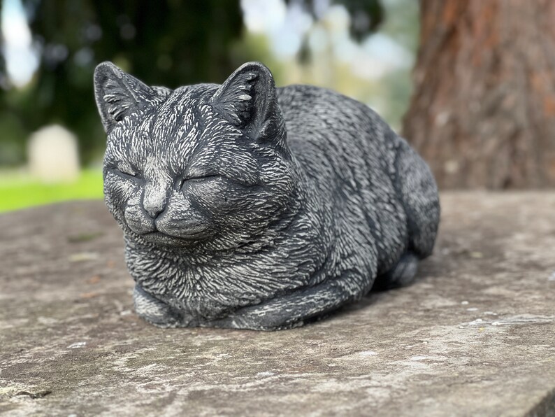 Striped Grey Cat Statue for Home and Garden Decor Stone Tabby Cat ...
