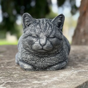 Striped Grey Cat Statue for Home and Garden Decor Stone Tabby Cat ...