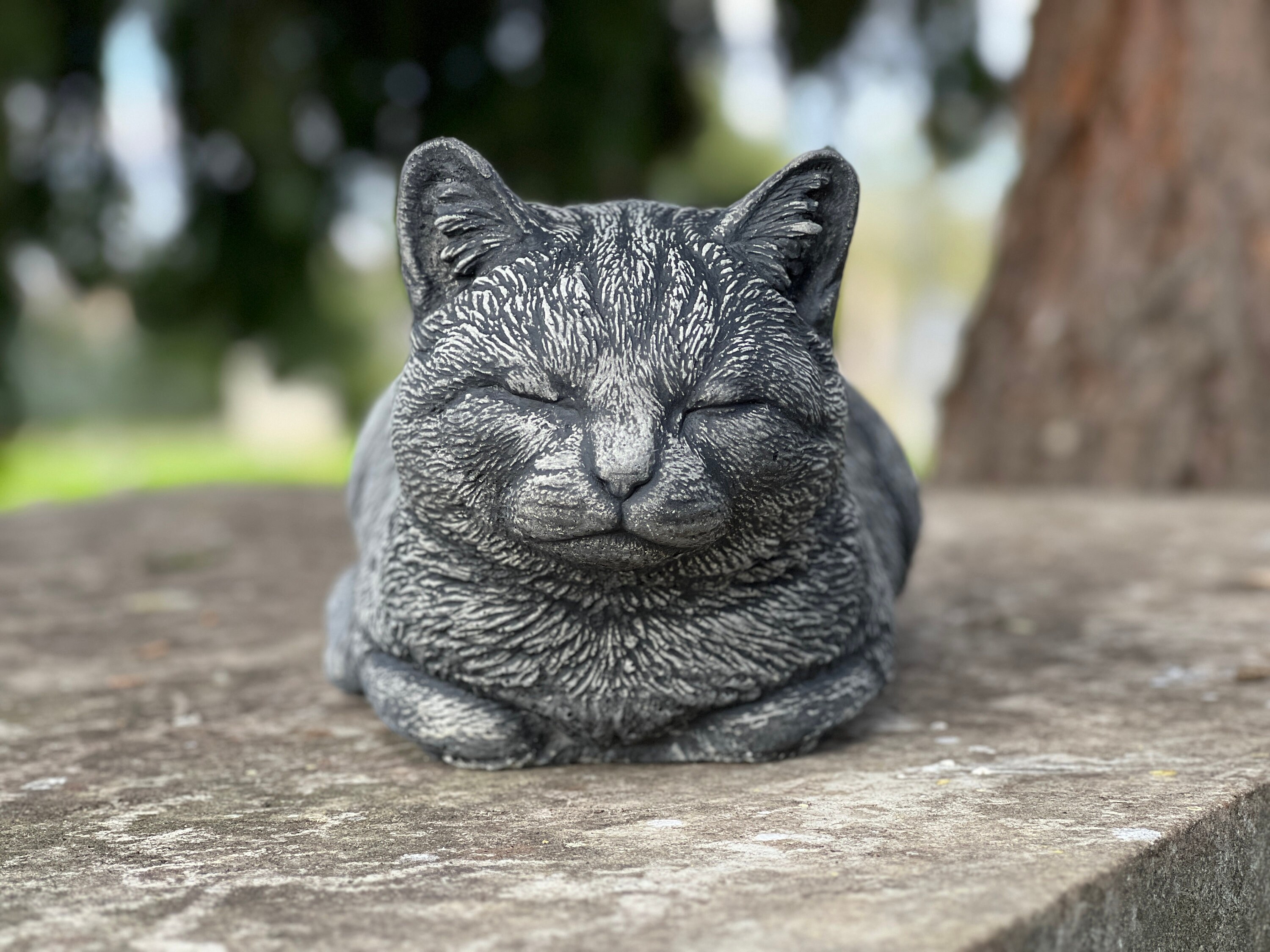 Striped Grey Cat Statue for Home and Garden Decor Stone Tabby Cat ...