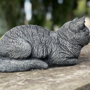 Striped Grey Cat Statue for Home and Garden Decor Stone Tabby Cat ...