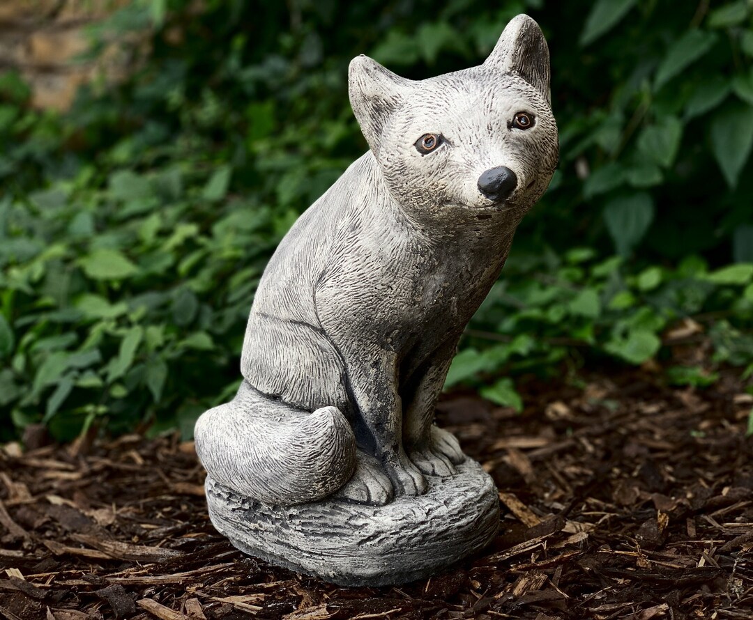 Sitting Fox Figurine Cement Fox Ornament Large Garden Fox Realistic Fox ...