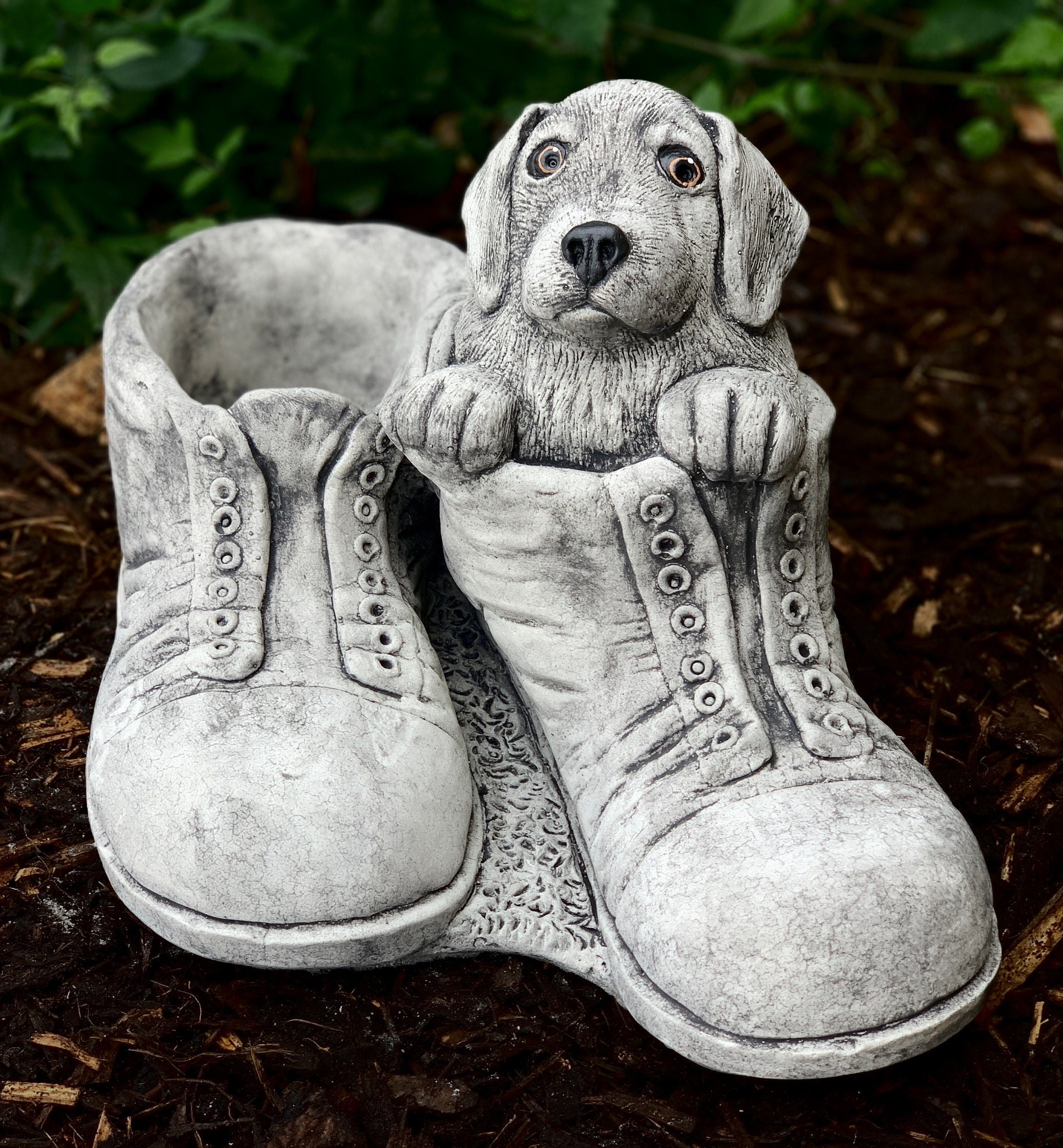 Puppy in Boots Statue Cement Puppy Sculpture Lovely Puppy Ornament ...
