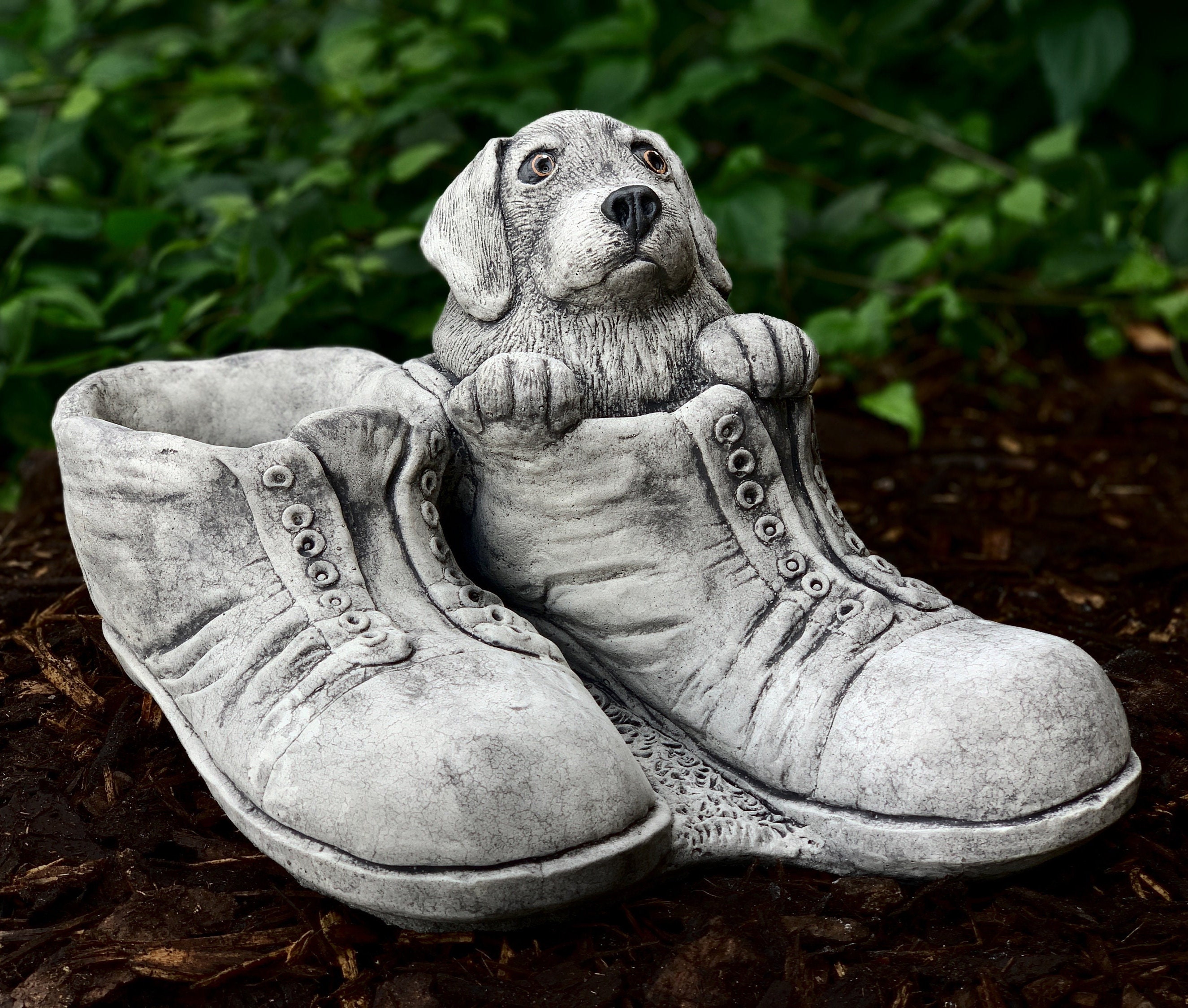 Puppy in Boots Statue Cement Puppy Sculpture Lovely Puppy Ornament ...