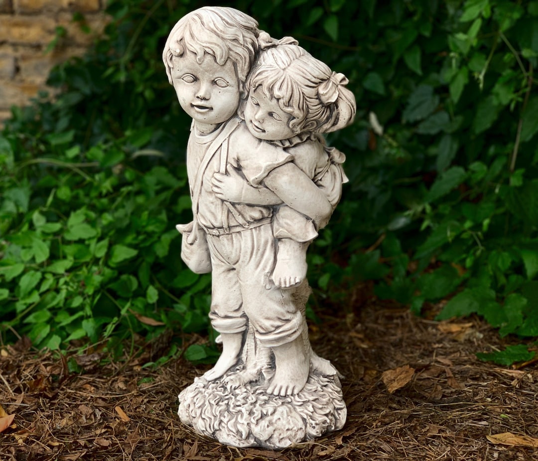 Concrete Boy and Girl Statue Kids Garden Figure Cement Children Ornament Kids Outside Statue ...
