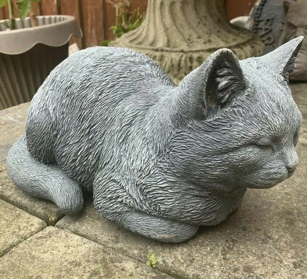 Garden Sleeping Cat Statue Outdoor Cat Sculpture Cement Cat - Etsy