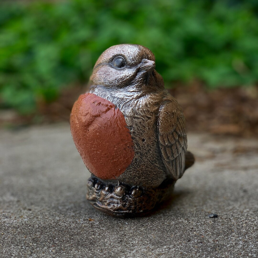 Cement Robin Statue Garden Robin Ornament Cute Robin Decor Concrete ...