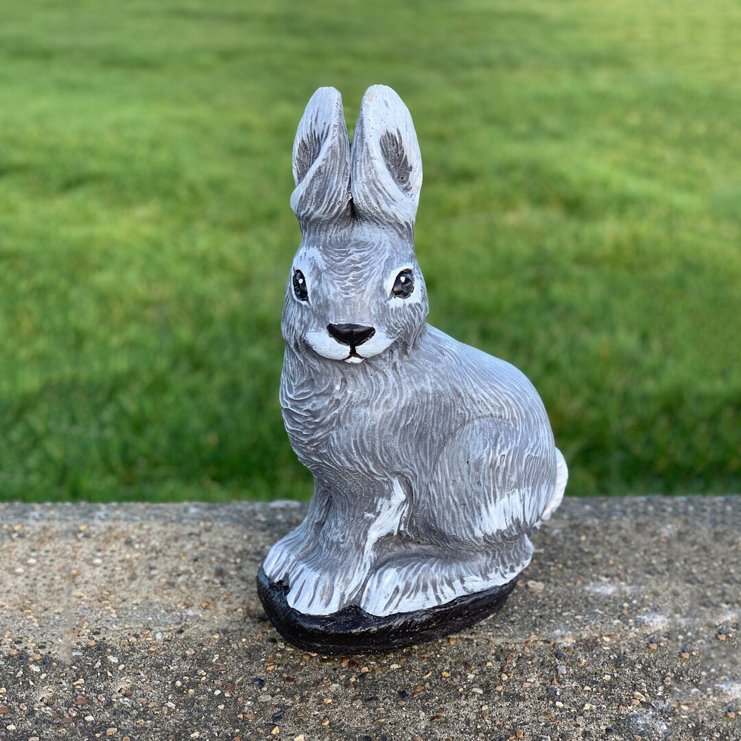 Cute Hare Sculpture Stone Garden Ornament Concrete Home Decor Outdoor ...