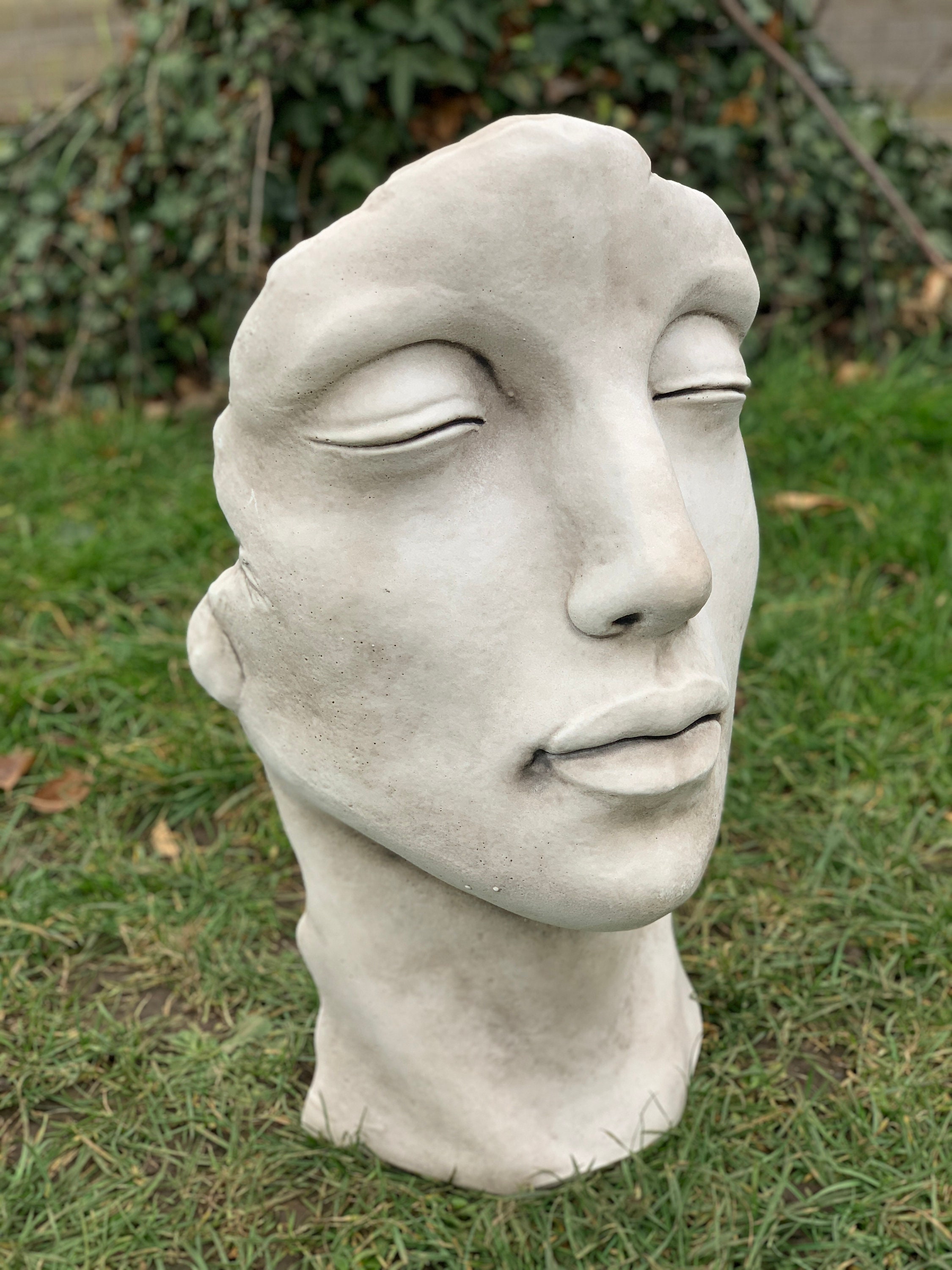 Female Face Figurine Concrete Visage Sculpture Stone Woman - Etsy