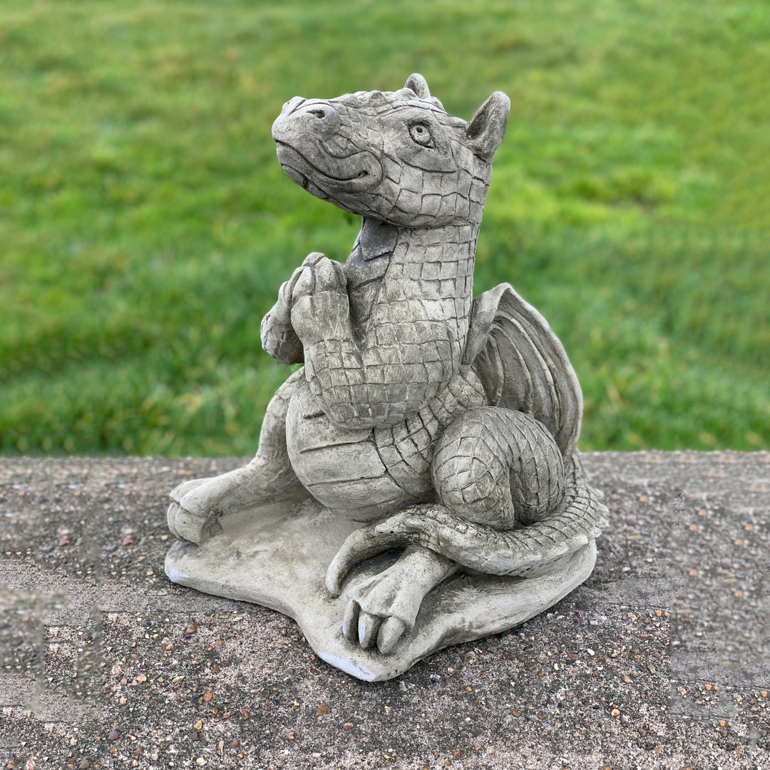 Cute Baby Dragon Sculpture Concrete Animal Statue Outdoor Fantasy Decor ...