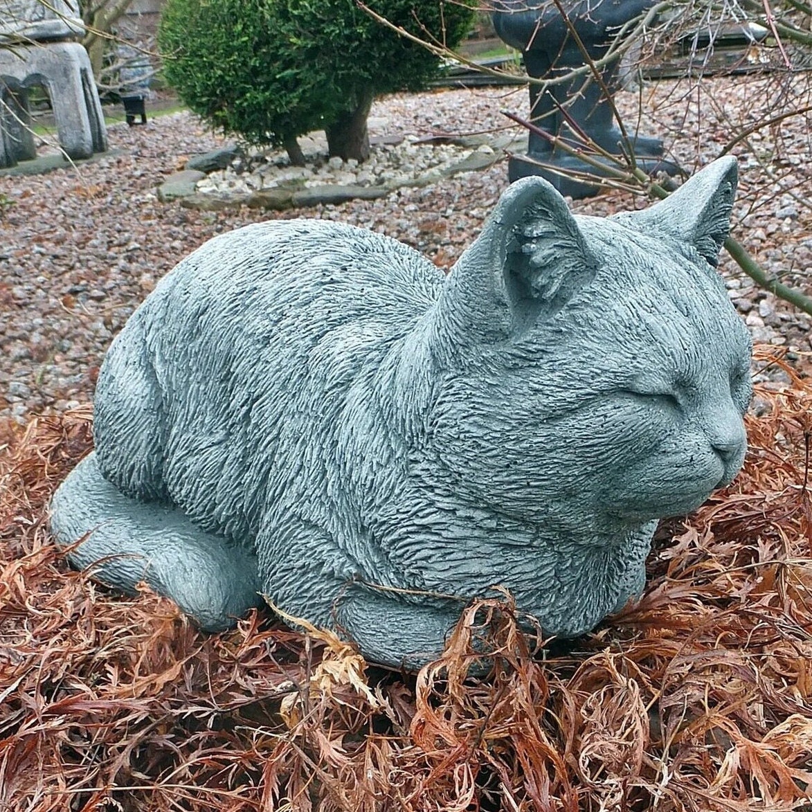 Stone Garden Cat Cement Cat Statue Concrete Cat Sculpture - Etsy