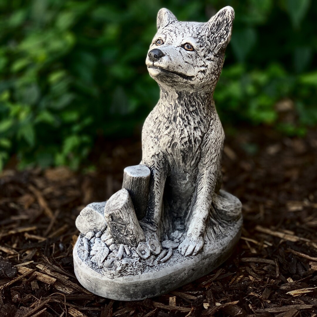 Sitting Fox Figurine Concrete Fox Sculpture Vintage Fox Decoration Wild ...