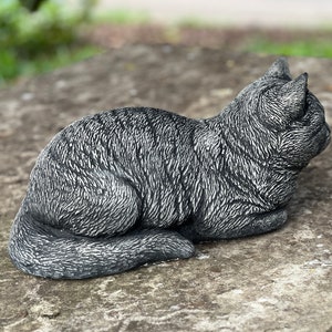 Striped Grey Cat Statue for Home and Garden Decor Stone Tabby Cat ...