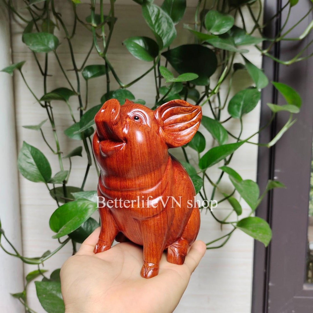 Handcrafted Pig Statue (5.5”H) , Wooden Pig Gift, Small Gift, Adorable ...