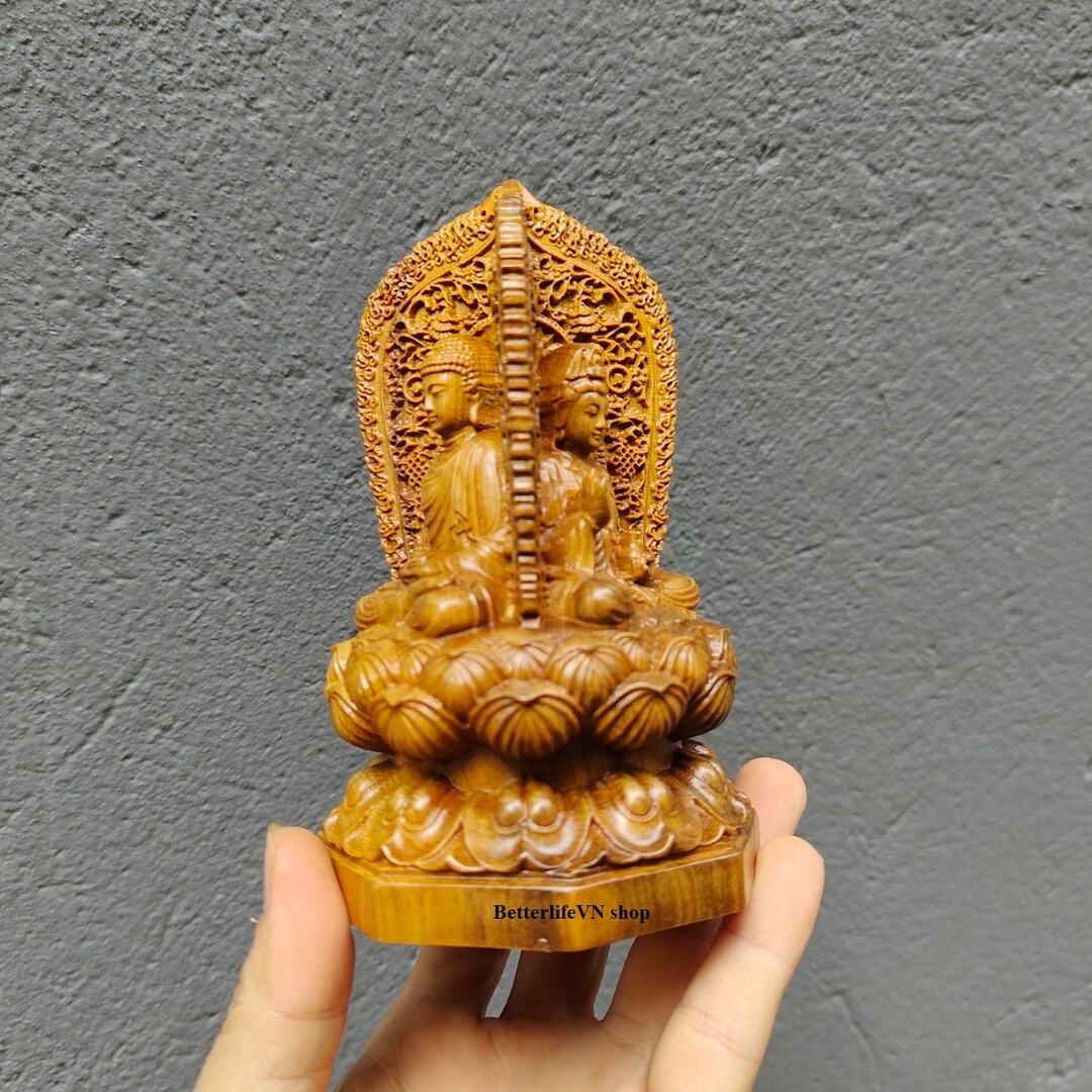 Green Cypress Wood Statue: Gautama Buddha, Ksitigarbha, Avalokitesvara ...