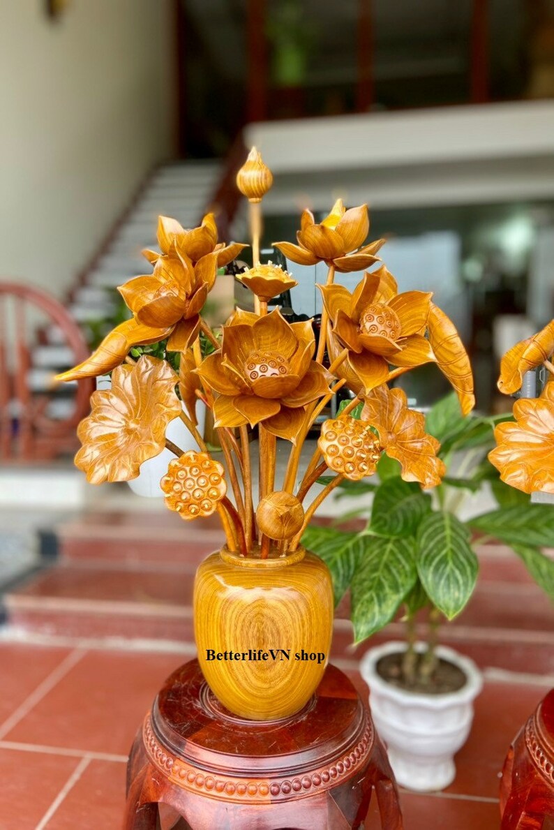 Wooden Vase of Lotus Flower Handcrafted Lotus - Etsy