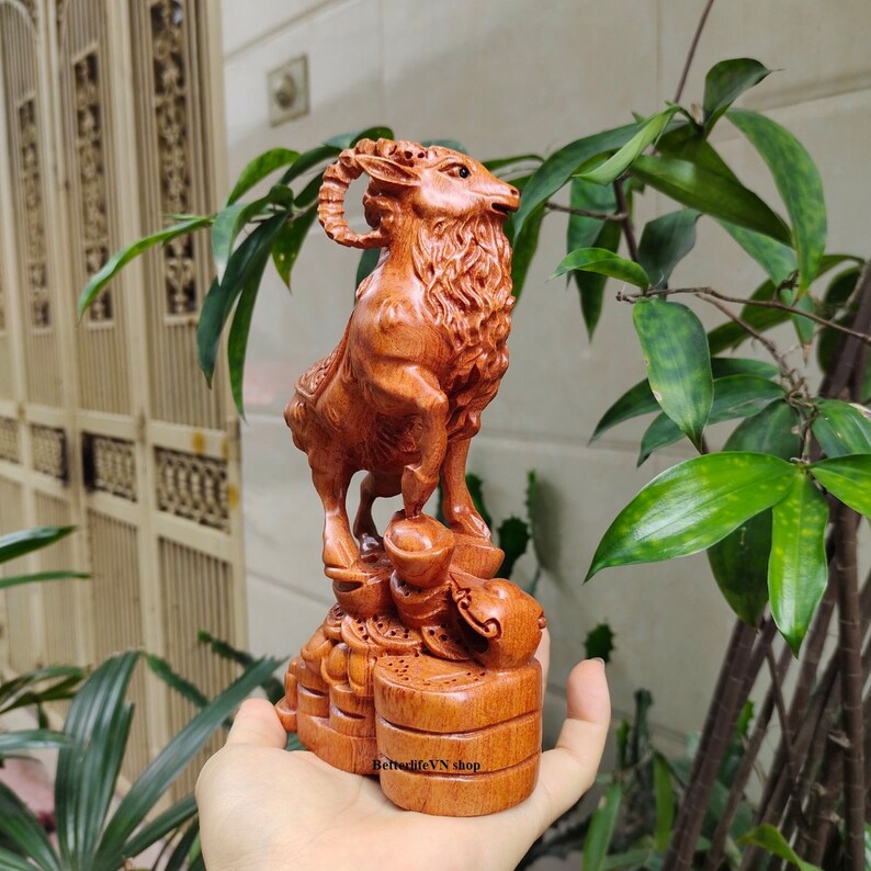 Wooden Goat Statue 7.8h Crafted Feng Shui Statue of - Etsy