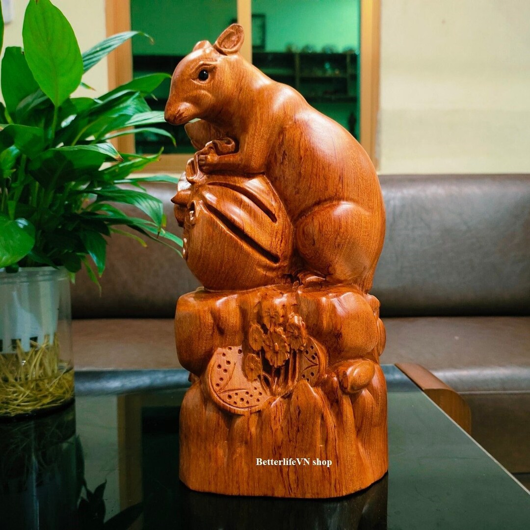 Handcrafted Rat Statue, Wooden Rat, Animal Statue Bring Luck Into Your ...