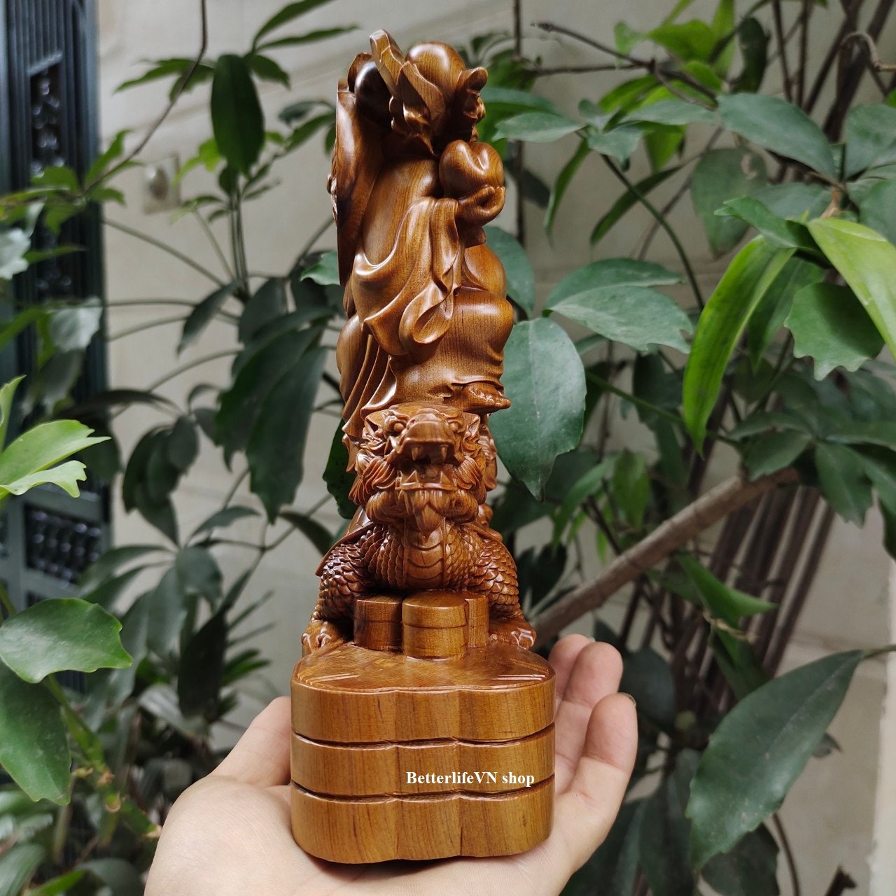 Wooden Laughing Buddha Statue: Dragon Turtle, Green Cypress - Etsy