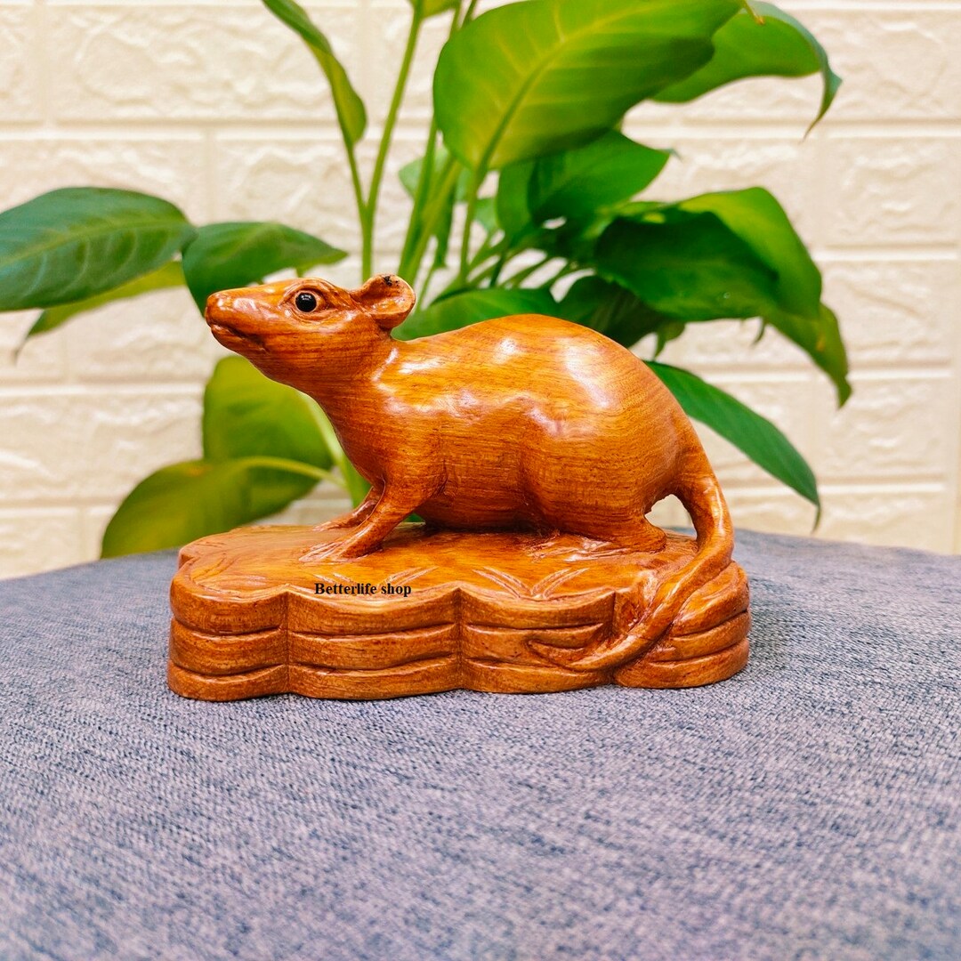 Handcrafted Rat Statue, Wooden Rat, Animal Statue Bring Luck Into Your ...